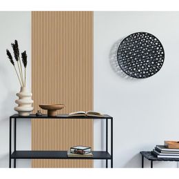 queence Fototapete &raquo;Paneele in Holzoptik&laquo; 3D-Optik Holz bedruckt clean gestreift seidenmatt glatt Wandpaneele, selbstklebend, Tapete, Sticker, 
