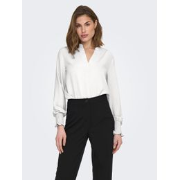 Only Damen Blusenshirt "ONLMETTE V-NECK LS SMOCK TOP NOOS WVN", wei&szlig;, Gr. S, unifarben, Web, Obermaterial: 100% Polyester, Shirts, Kunstfaser,