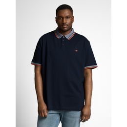 Tom Tailor PLUS Herren Poloshirt, blau, Gr. XXXL, kontrastfarbene Details, unifarben, Single Jersey, Obermaterial: 95% Baumwolle, 5% Elasthan,