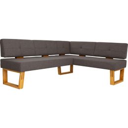 OTTO home Eckbank &raquo;Ponza Polsterbank, Esszimmerbank&laquo; mit Massivholzgestell, K&uuml;chenbank in tollen Farben, Breite 201x161 cm braun Stoff B/H/T: 201cm x 