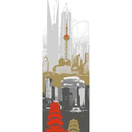 ARCHITECTS PAPER Fototapete &raquo;Shanghai&laquo; Grafik Tapete Shanghai Schwarz Wei&szlig; Gold Rot Panel 1,00m x 2,80m rot Vlies B/L: 1m x 2,8m