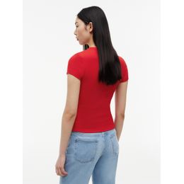 Tommy Jeans Damen Kurzarmshirt "TJW SLIM SCRIPT RIB SS TEE"amaryllis rot, Gr. XL, unifarben, Single Jersey, Obermaterial: 95% Baumwolle, 5% Elasthan,