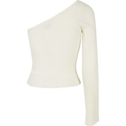 Urban Classics Damen Rundhalspullover "Urban Classics Damen Ladies Short Rib Knit One Sleeve Sweater"sandwei&szlig;, Gr. M, unifarben, 35% Polyacryl, 35%