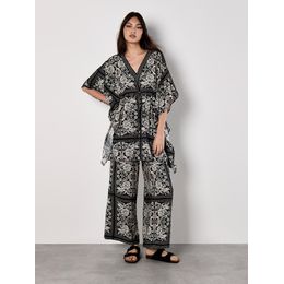 Apricot Damen Minikleid "Kimono Scarf Print Dress", schwarz, Gr. 34, gemustert, Obermaterial: 88% Viskose CV. 12% Nylon NY., Kleider, mit Bindeband