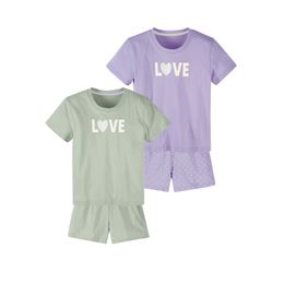 Buffalo M&auml;dchen Pyjama, Gr. 158, bunt, Jersey, Obermaterial: 100% Baumwolle, bedruckt, Homewear-Sets, M&auml;dchen - kurzer Schlafanzug mit Glitzerherzen