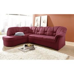 DOMO collection Ecksofa &raquo;Papenburg, zeitlose R&uuml;ckensteppung, elegante Armlehne, L-Form&laquo; mit Ottomane, wahlweise mit Bettfunktion rot Kunstleder 