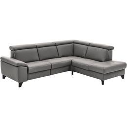 Die PlanBar Ecksofa &raquo;PN-EM23166 L-Form&laquo; optional mit Kopfteilverstellung und Stauraum grau B/H/T: 261cm x 80cm x 235cm, Glattleder TORRO Stoff, 