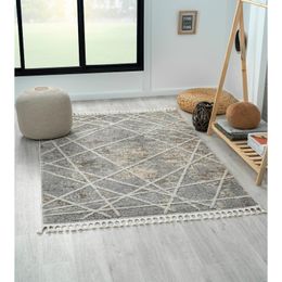 MyFlair Teppich &raquo;Nelia, LAGERR&Auml;UMUNG&laquo; rechteckig 15 mm H&ouml;he Kurzflor, mit Hoch-Tief Effekt, Microfaser, mit Fransen beige Polyester B : 160cm 1 Stk., 15mm, L:
