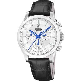 Festina Herren Chronograph &raquo;Chrono&laquo; Quarzuhr, Armbanduhr, Herrenuhr, Swiss Made, Lederarmband, analog, Tag schwarz Einheitsgr&ouml;&szlig;e