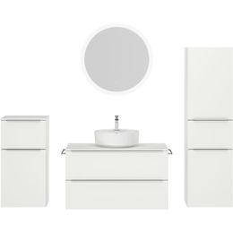 Nobilia Badm&ouml;bel-Set &raquo;Alvene&laquo; vormontiert, mit Soft-Close, 4 Stk. tlg. wei&szlig; B/H/T: 210cmcm x 187,2cmcm x 48,5cmcm, Griffe edelstahlfarbig