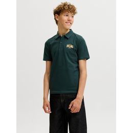 Jack & Jones Kinder Poloshirt "JJAERO POLO SS JNR", gr&uuml;n, Gr. 128, JACK & JONES JUNIOR, unifarben, Single Jersey, Obermaterial: 100% Baumwolle, Shirts, Baumwolle,