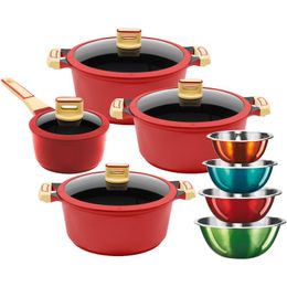 King Topf-Set &raquo;GOURMET&laquo; Set, je 1 Kochtopf 16/20/24 cm, 1 Stieltopf 18 cm, 4 Sch&uuml;sseln, 12 Stk. tlg. Aluminiumguss bunt Einheitsgr&ouml;&szlig;e