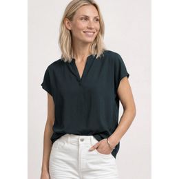 Street One Damen Kurzarmblusehunter gr&uuml;n, Gr. 34, unifarben, Stoff, 100% Viskose, Blusen, mit geschlitztem Rundhalsausschnitt