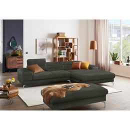 W.Schillig Polsterhocker &raquo;piedroo, Designsofa mit tollem Sitzkomfort, bequem, L-Form&laquo; F&uuml;&szlig;e in Silber matt gr&uuml;n Chenille-Flachgewebe R66 (85% Polyester