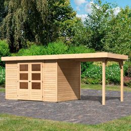Karibu Gartenhaus &raquo;Arnis&laquo; mit Anbaudach 2,40 cm Breite beige Holzwerkstoff ohne Fu&szlig;boden, ohne R&uuml;ck- und Seitenwand, ohne Dacheindeckung