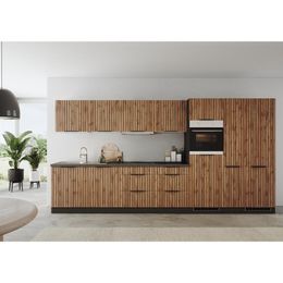 KOCHSTATION K&uuml;chenzeile &raquo;KS-Lagos, Breite 390 cm, wahlweise mit E-Ger&auml;ten&laquo; GK-oder Induktionskochfeld, Sp&uuml;le edelstahl oder schwarz beige B/H/T: 390cm