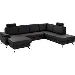 Die PlanBar Wohnlandschaft &raquo;PN-EM15047 U-Form, mit Kopfst&uuml;tzen&laquo; Echtleder, wahlweise mit Schlaffunktion u. Stauraum schwarz B/H/T: 309cm x 104cm x 