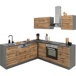 KOCHSTATION Winkelk&uuml;che &raquo;KS-Samos&laquo; Stellbreite 220x220 cm, wahlweise mit E-Ger&auml;ten, mit Arbeitsplatte braun B/H/T: 220cm x 200cm x 60cm, ohne E-Ger&auml;te