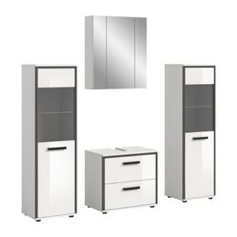 Welltime Badm&ouml;bel-Set &raquo;KAJO, 4-tlg. Badkombination, wei&szlig; hochglanz&laquo; Set, Set, best. aus:2 Midischr&auml;nken, 1 WBU, 1 Spiegelschrank, 4 Stk. tlg. wei&szlig; 