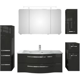 Badm&ouml;bel-Set &raquo;Serie 4005, vormontiert, Glaswaschbecken, Spiegelschrank&laquo; Set, 6 Stk. tlg. grau Holzwerkstoff Einheitsgr&ouml;&szlig;e