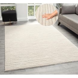 LeGer Home by Lena Gercke Teppich &raquo;Selma&laquo; rechteckig 19 mm H&ouml;he Hoch-Tief-Struktur, Streifen Design, weich, Wohnzimmer, Schlafzimmer beige Kunstfaser 