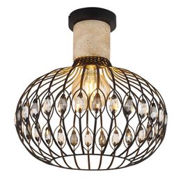Globo LIGHTING Deckenleuchte &raquo;DORTHY&laquo; E27 1 Stk. Schwarze Deckenleuchte mit Travertine Stein und Kristallen braun 1, &Oslash; 38cm H: 36,5cm, 1 Stk.