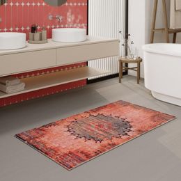 Wecon Home Badematte &raquo;Healing&laquo; H&ouml;he 0,5 mm fu&szlig;bodenheizungsgeeignet Vintage, waschbar, rutschfest, schnell trocknend, robust, Badteppich rot Polyester