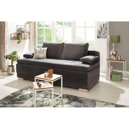 OTTO home Schlafsofa &raquo;Berlin, B: 202 cm, Liegel. 158x200 cm&laquo; Schlaffunktion, Bettkasten & 2 Zierkissen, Dauerschlafsofa Boxspring grau Samtoptik (100%