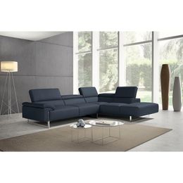 Egoitaliano Ecksofa &raquo;Malika, elegant und bequem, Designsofa, L-Form&laquo; mit Ottomane, inkl. Kopfteilverstellung und chromfarbenen Metallf&uuml;&szlig;en grau Leder &raquo;BULL&laquo; (