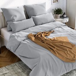 Bettw&auml;sche &raquo;Mako-Satin Baumwollsatin Sommerbettw&auml;sche&laquo; 3 Stk. 135x200 cm, 155x220, 200x200 & &Uuml;bergr&ouml;&szlig;en I inkl. Kissenbez&uuml;ge 80x80 grau Mako-Satin, 