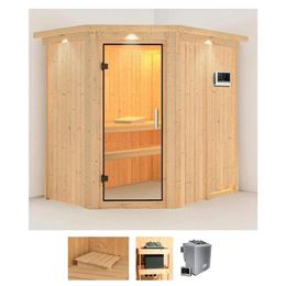 Karibu Sauna &raquo;Clara&laquo; Set, Ofen 9 kW Bio externe Strg easy beige Bio-Kombiofen, externe Steuerung, 9 kW