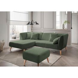 Home Affaire Ecksofa &raquo;Lazio modern und bequem, schmale Armlehnen, tolle Detailverarbeitung&laquo; Holzfu&szlig;farbe w&auml;hlbar, inkl. 4x Zierkissen gr&uuml;n 100% 