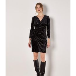 Apricot Damen Minikleid "Samt-Wickel-Minikleid", schwarz, Gr. 38, gewebt, Obermaterial: 92% Polyester PES. 8% Elasthan EL., Kleider, mit Strasssteinen