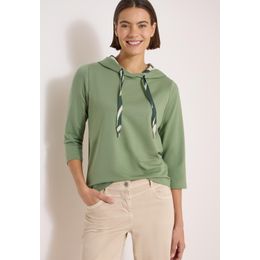 Cecil Damen Kapuzenshirt, gr&uuml;n, Gr. L, unifarben, Web, 63% Modal, 35% Baumwolle, 2% Elasthan, Shirts, mit Kapuze