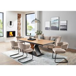K+w Komfort & Wohnen K+W Komfort & Wohnen Essgruppe &raquo;Mikkado Tube&laquo; 6 Stk. tlg. 4 Freischwinger und ein Funktionsesstisch beige B/H/T: 192cm x 88cm x 71cm, Flachgewebe, 