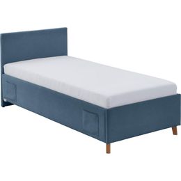 Meise M&ouml;bel meise.m&ouml;bel Kinderbett &raquo;COOL&laquo; Polsterbett wahlweise mit Bettkasten, Jugendbett inkl. USB-Anschluss blau Liegefl&auml;che L&auml;nge B: 200cm x 90cm, Cord ohne 