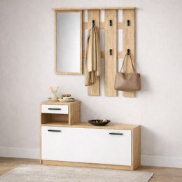 OTTO home Garderoben-Set &raquo;Luna Kommode mit 1 Klappe + 1 Schubkasten, Paneel mit Spiegel 6 Haken&laquo; 2 Stk. tlg. braun Kunststoff, Spanplatte, Spiegelglas