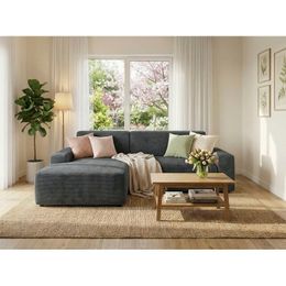 Trendmanufaktur Ecksofa &raquo;Wien, wahlweise mit Sitzvorschub und Bettkasten, Breite 246 cm&laquo; L-Form, in trendigem Cordstoff grau 92%Polyester, 8%Polyamide