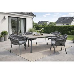 Destiny Garten-Essgruppe &raquo;MOLINO SAN MARINO 4 Se + Tisch RE 180x90cm anthrazit&laquo; Set, Aluminium, Rope, Polywood grau Aluminium, Wicker/Kunststoffgeflecht B/H/T