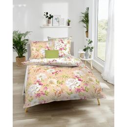 Kaeppel Wendebettw&auml;sche &raquo;Flirtation&laquo; 2 Stk. Mit Blumen rot Mako-Satin, Obermaterial: 100% Baumwolle B/L: 155cm x 220cm, 1 Stk., 1 Stk., Mako-Satin, B/L: 80cm 