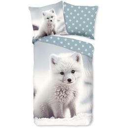 Good Morning Kinderbettw&auml;sche &raquo;Toss&laquo; 2 Stk. Flanell, Biber, 135x200, Winter, Warm, Wende, Kind, Schnee, Wei&szlig;fuchs blau Flanell, Obermaterial: 100% 