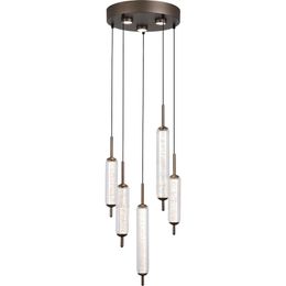 Searchlight LED Pendelleuchte &raquo;Cattail 5Lt LED-Pendelleuchte aus Latte-Metall mit klarem Glas&laquo; LED-Modul 1 Stk. braun H: 35cm, 1 Stk.