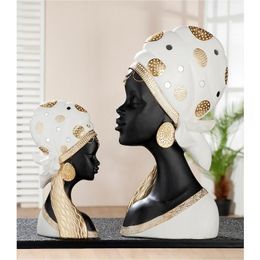 Gilde Afrikafigur &raquo;Lady "Mara" mit Kopftuch&laquo; Mit goldfarbenen Spiegelpl&auml;ttchen, Skulptur beige Kunstharz B/H/T: 21,5cm x 41cm x 11cm
