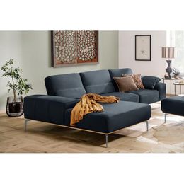 W.Schillig Ecksofa &raquo;run, Designsofa mit tollem Sitzkomfort, bequem, L-Form&laquo; mit elegantem Holzsockel, F&uuml;&szlig;e in Silber matt, Breite 319 cm blau Longlife