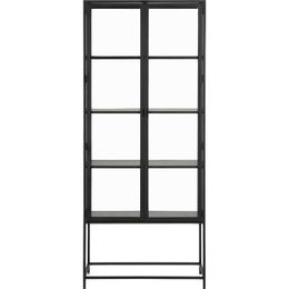 ACTONA GROUP Glasvitrine mit Glast&uuml;ren und Metallrahmen, 4 Einlegeb&ouml;den, B: 77 x H: 185,6 cm schwarz Melamin, Metall schwarz, B/H/T: 77cm x 186cm x 