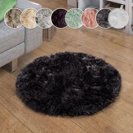 Paco Home Fellteppich &raquo;Playa 960&laquo; rund 64 mm H&ouml;he Kunstfell, Flokati-Optik, Hochflor, weich und flauschig, Uni-Farben schwarz Polyester &Oslash; 45cm 1 Stk., 64mm, &Oslash; 