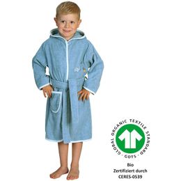 W&ouml;rner Kinderbademantel &raquo;Dinofamilie&laquo; 1 Stk. Biobaumwolle, mit Stickerei, mit Tasche blau Baumwolle 110/116