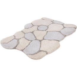 Kleine Wolke Badematte &raquo;Brick&laquo; H&ouml;he 22 mm rutschhemmend beschichtet fu&szlig;bodenheizungsgeeignet Zweifarbiger Stein-Look in Creme & Grau mit geschwungenen Formen beige