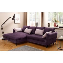 Home Affaire Ecksofa &raquo;Tirano, moderne Optik, komfortabel, Breite 274cm,L-Form&laquo; wahlweise mit Bettfunktion und Bettkasten lila B/H/T: 274cm x 88cm x 