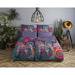 HIP Wendebettw&auml;sche &raquo;Abhay&laquo; 2 Satin, Rei&szlig;verschluss, Wendeoptik, Mandala, Elefant, Violett bunt Satin, Obermaterial: 100% Baumwolle B/L: 135cm x 200cm